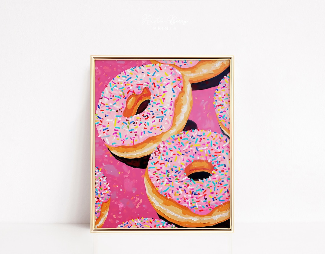 Pink Donuts Art Print | Wall Art Vintage Poster | Retro Food Wall Art ...