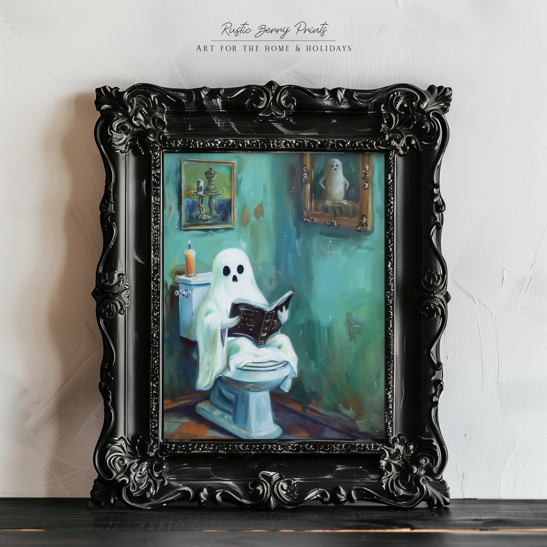 Funny Ghost Painting | Ghost on Toilet | Wall Art | Halloween Decor ...