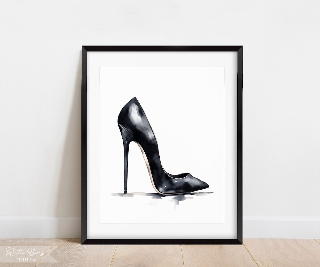 Watercolor Black Stiletto Heel Modern Wall Art Fashion Art Home Decor ...