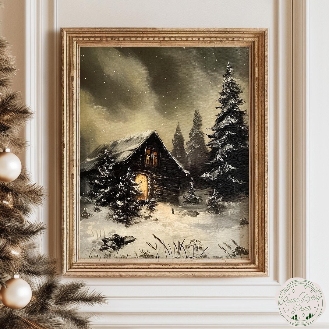 Rustic Winter Cabin Art Print Wall Art Holiday Poster Vintage Print ...