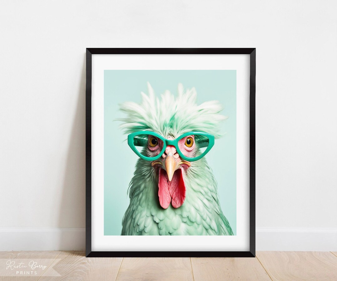 Funny Chicken Wall Art | Home Decor | Teal Green | Chicken Wearing ...