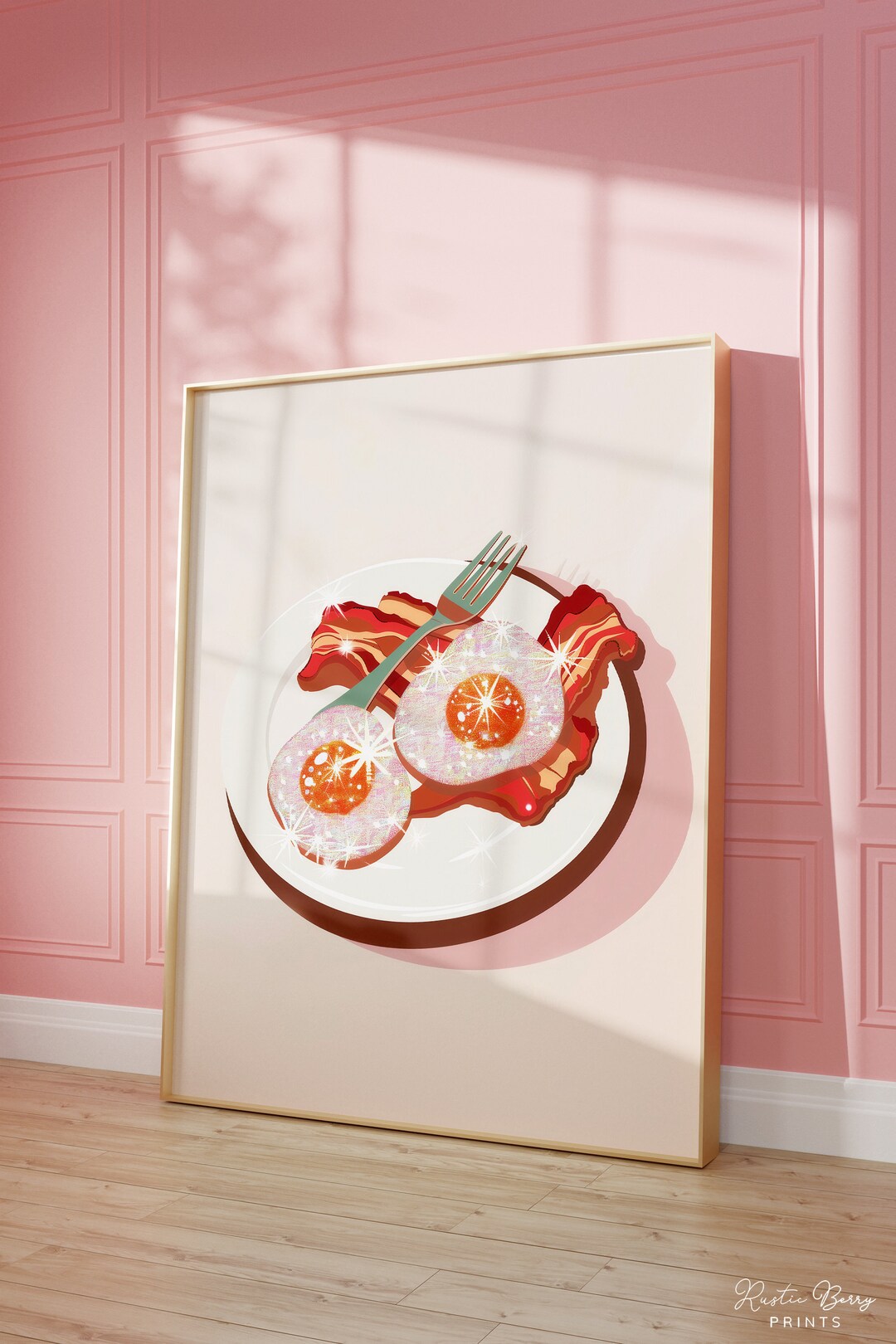 Sparkle Bacon and Eggs Art Print: Preppy Kitchen Decor (digital ...