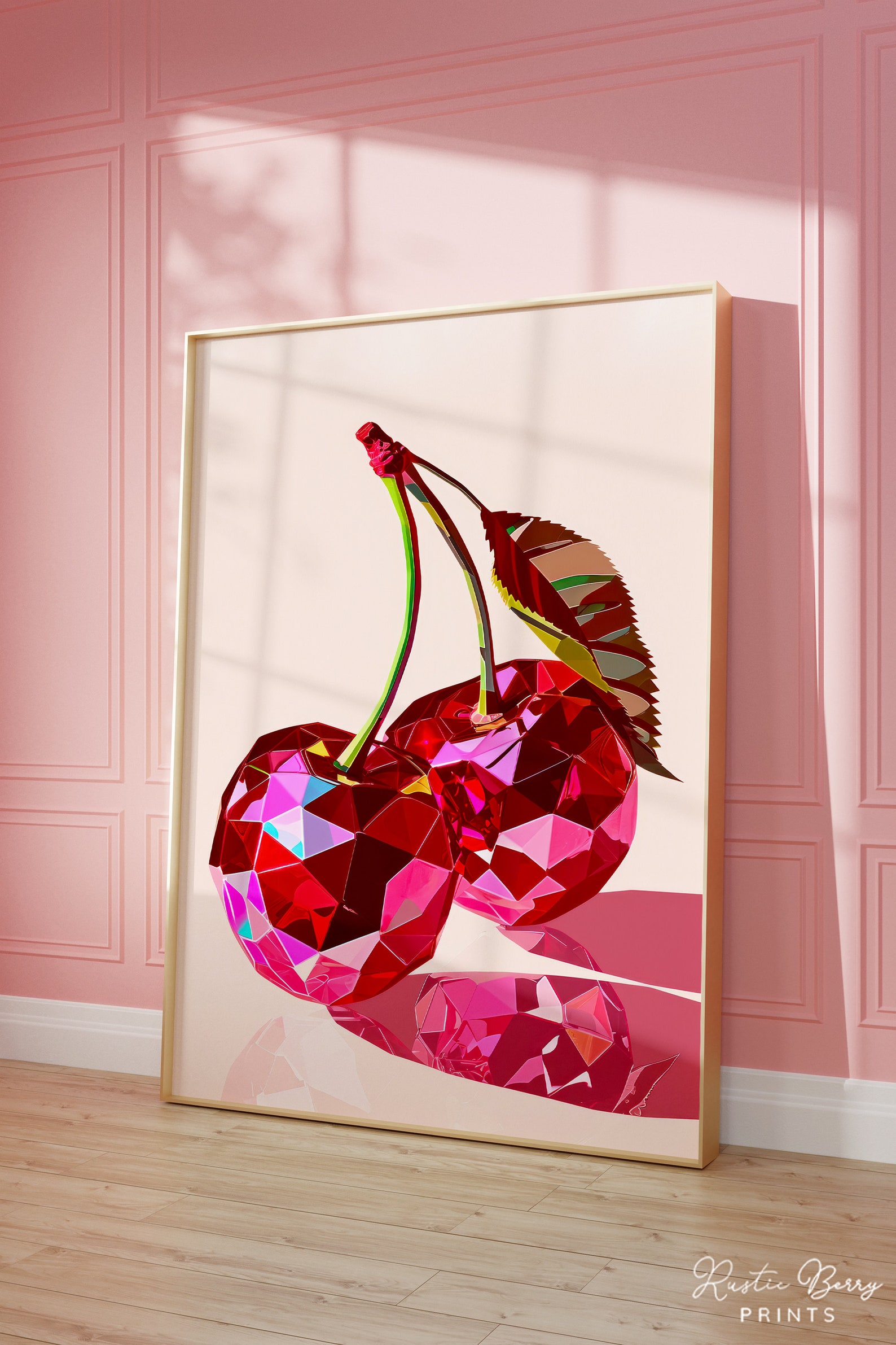 Retro Cherries Art Print: Pink Preppy Dorm Decor (digital Download ...