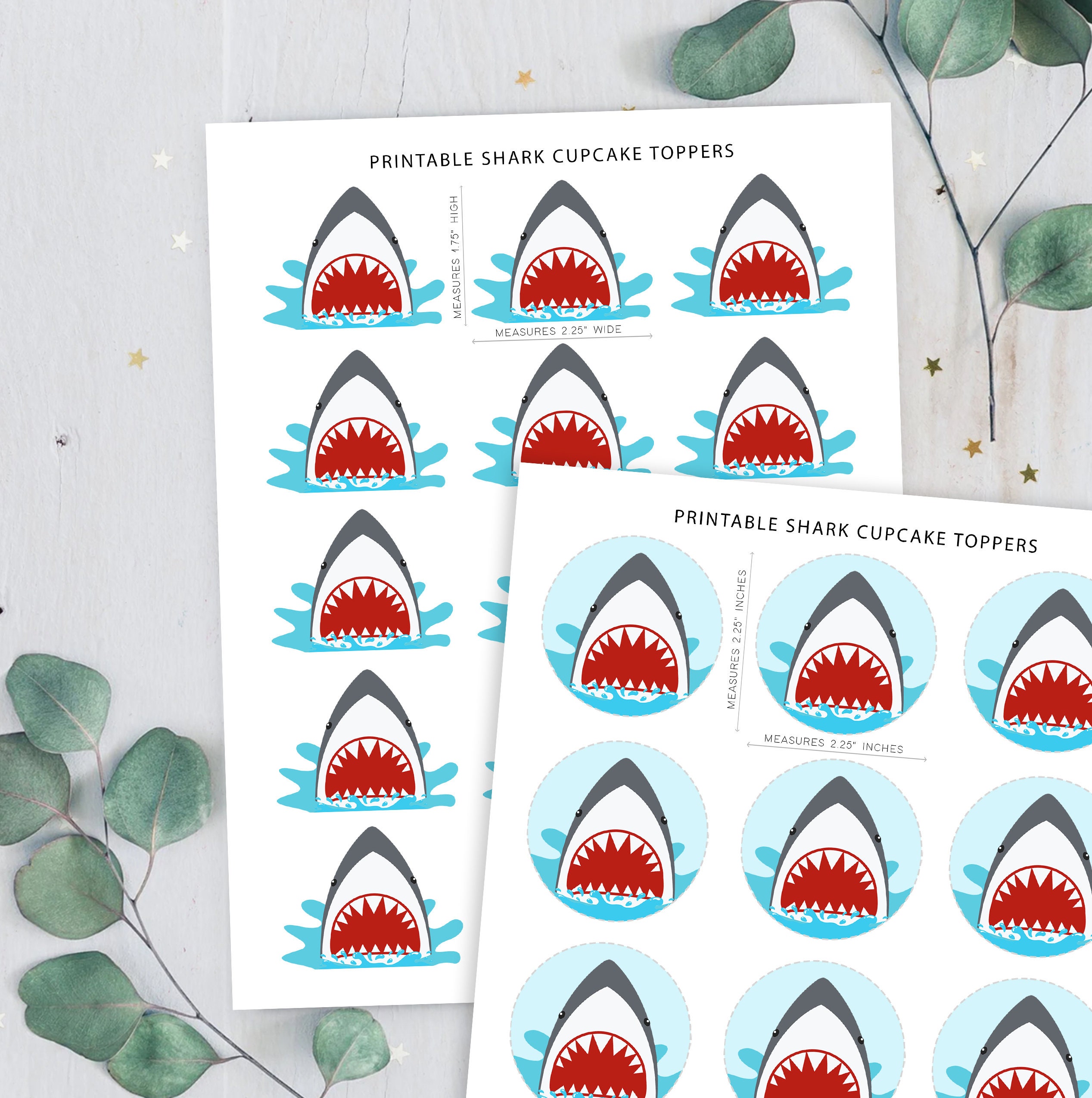 Shark Party Cupcake Toppers printable Shark Jaws Birthday - Etsy