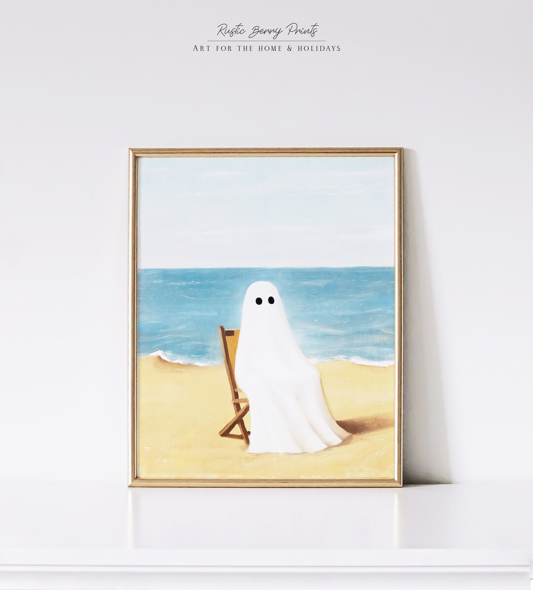 Ghost on Beach Print Wall Art Halloween Decor Vintage Print Spooky ...
