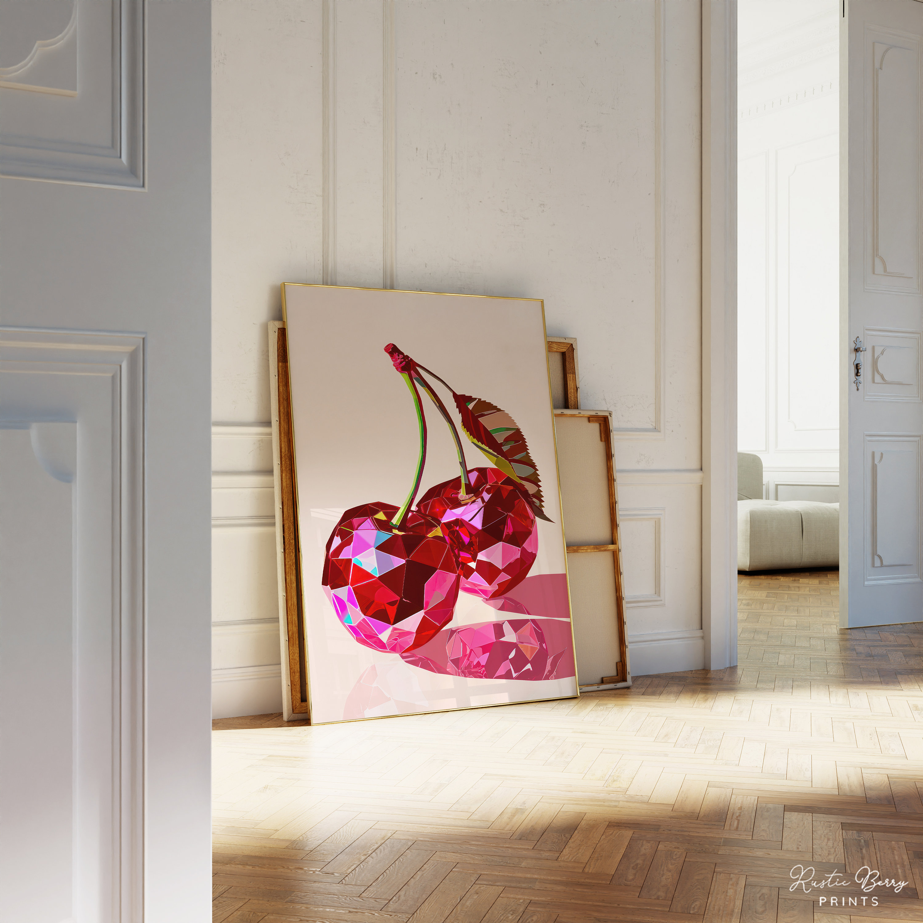 Retro Cherries Art Print Wall Art Poster Pink Cherries Vintage Preppy ...