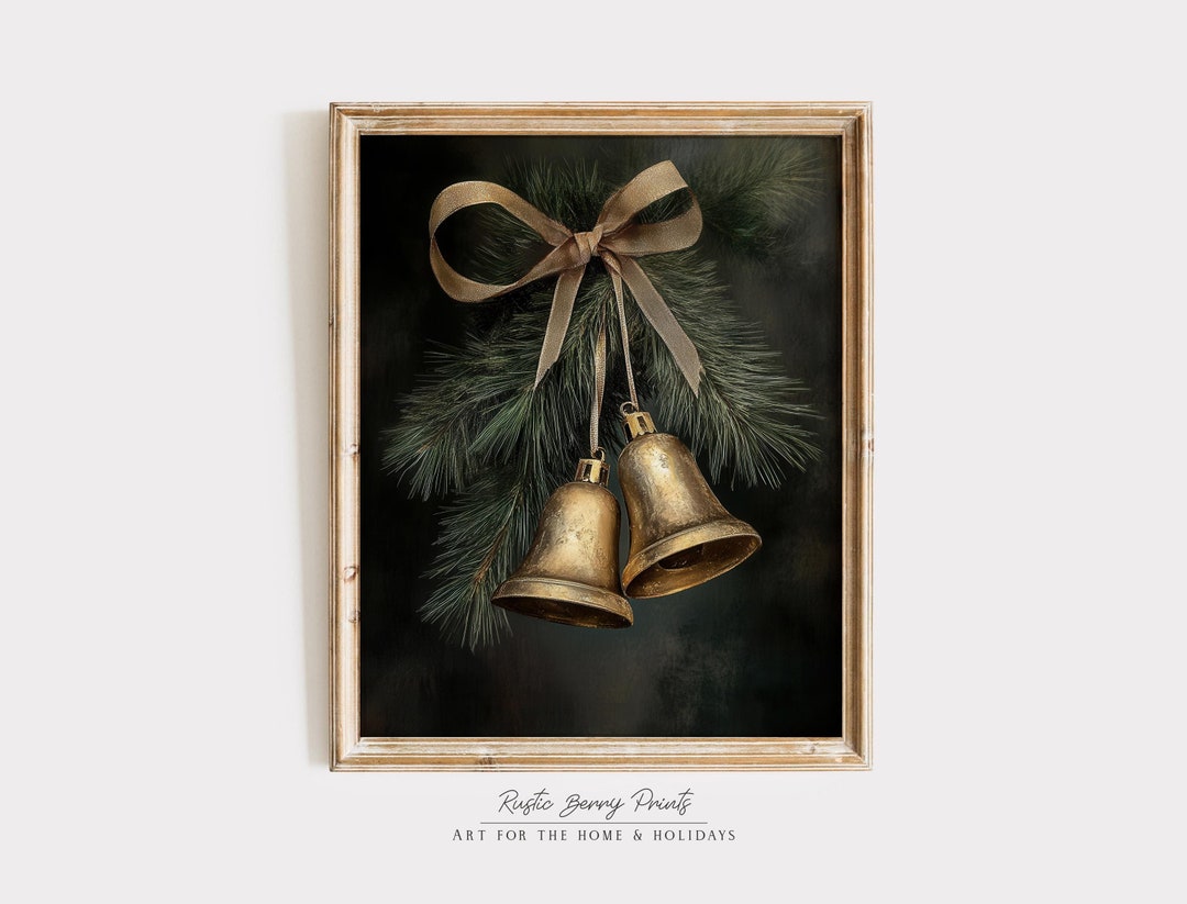 Christmas Bells Art Print | Vintage Print | Golden Bells | Christmas ...