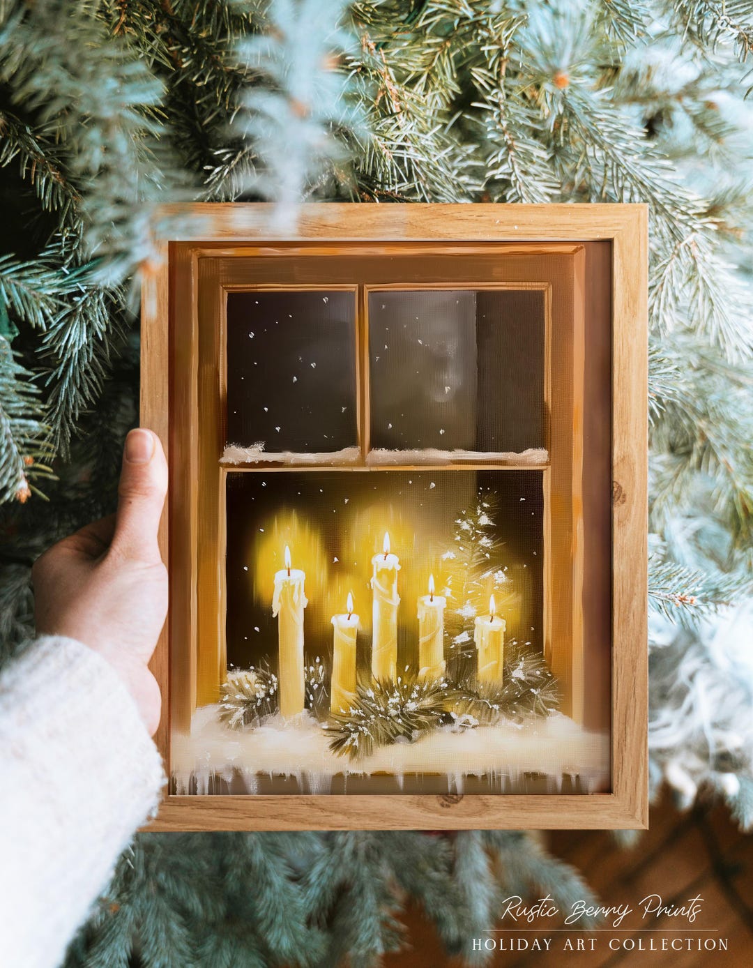 Winter Window Art Print Wall Art Holiday Poster Candles Window Vintage ...