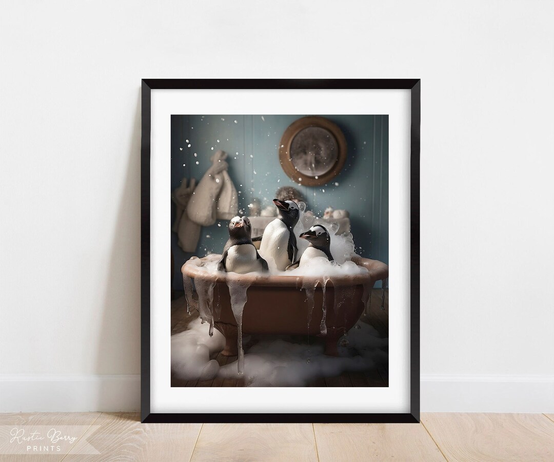 Penguins Bubble Bath | Wall Art | Clawfoot Tub | Home Decor | Bathroom ...