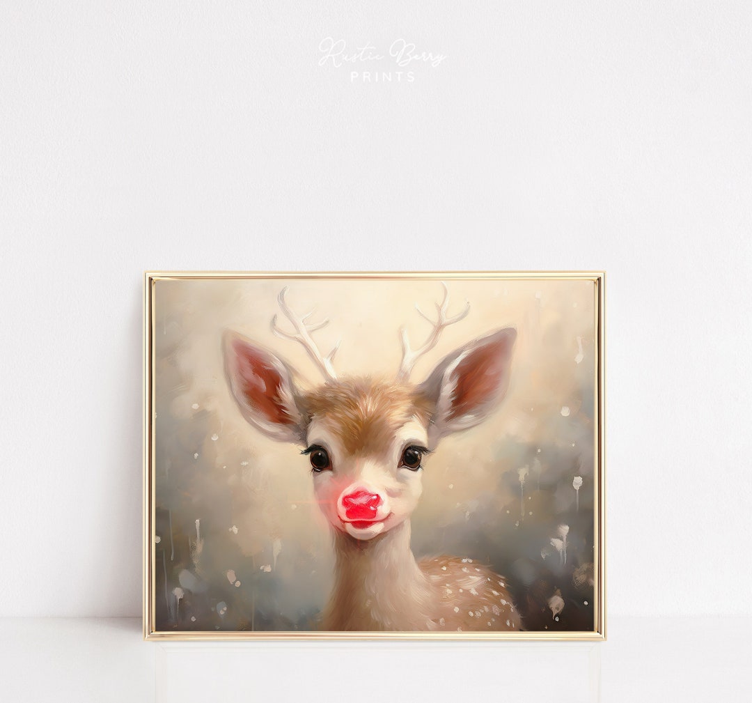 Rudolph Oil Painting Art Print Vintage Wall Art Christmas Holiday Decor ...