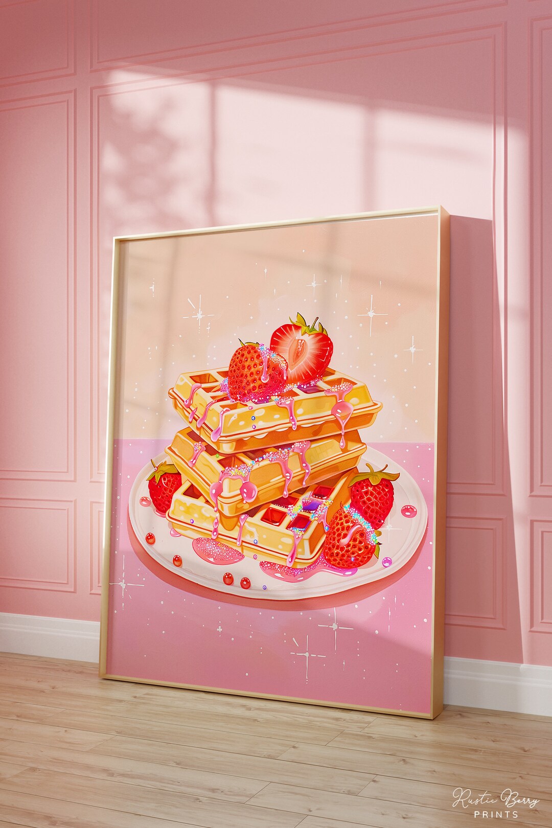 Pink Waffles Art Print | Wall Art Vintage Poster | Retro Food Art ...