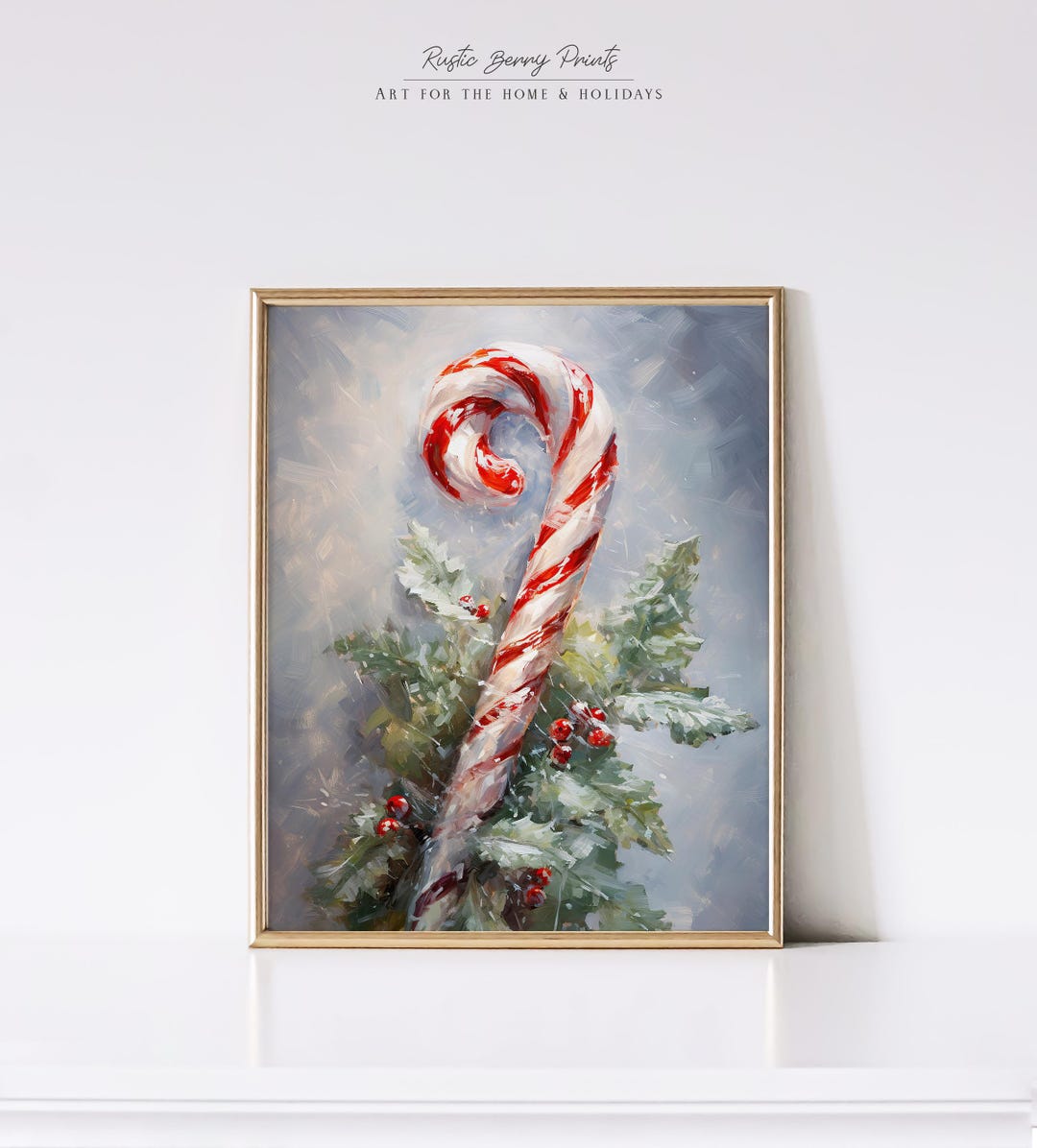 Candy Cane Oil Painting Art Print | Wall Art | Vintage Print | Festive ...