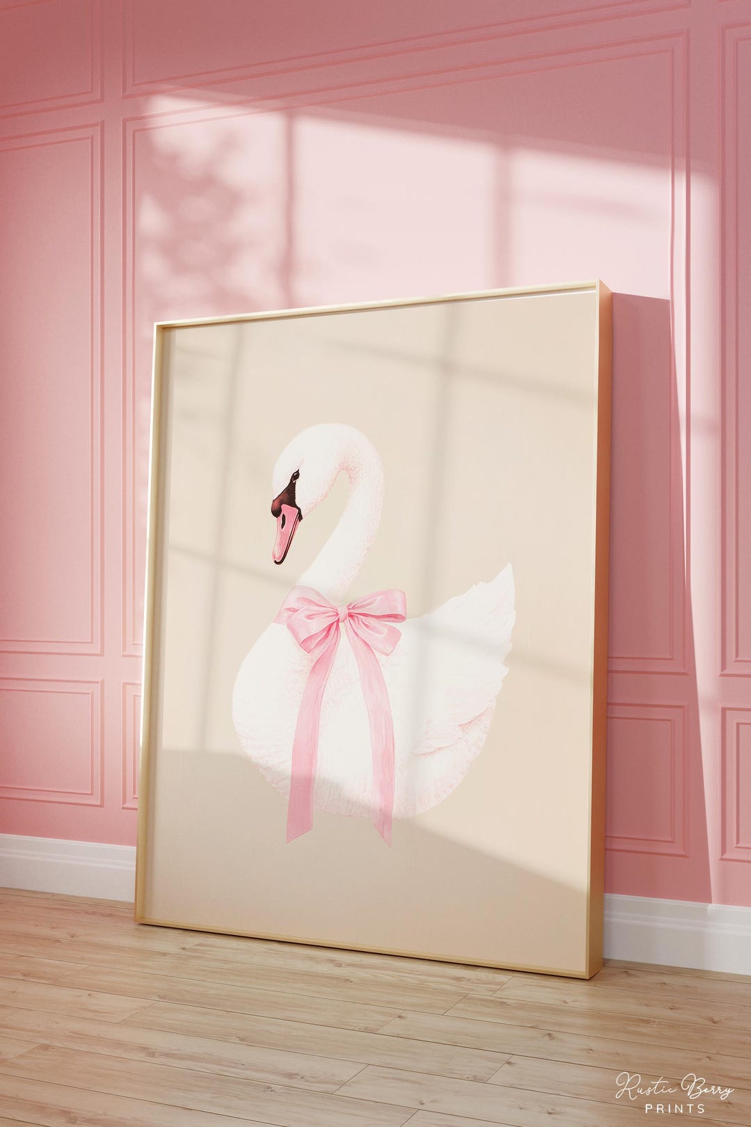 Pink Bow Swan Art Print Wall Art Printable Wall Decor Coquette Trendy ...