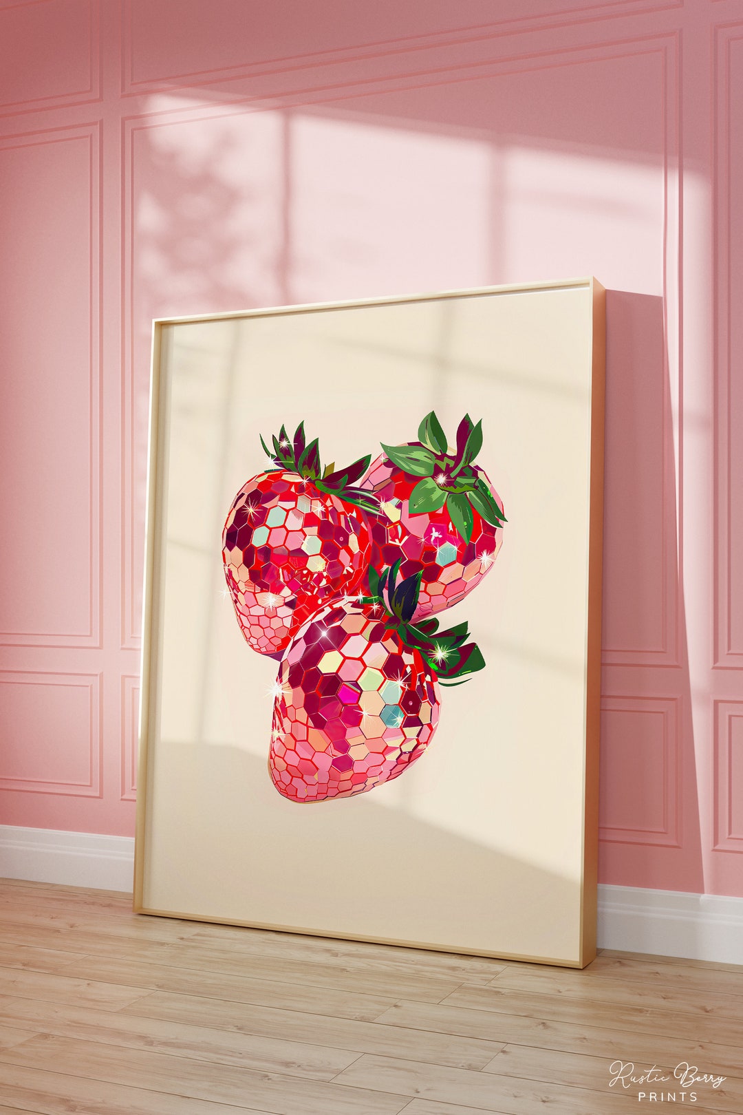 Glam Disco Ball Strawberry Art Print: Trendy Dorm Decor (digital ...