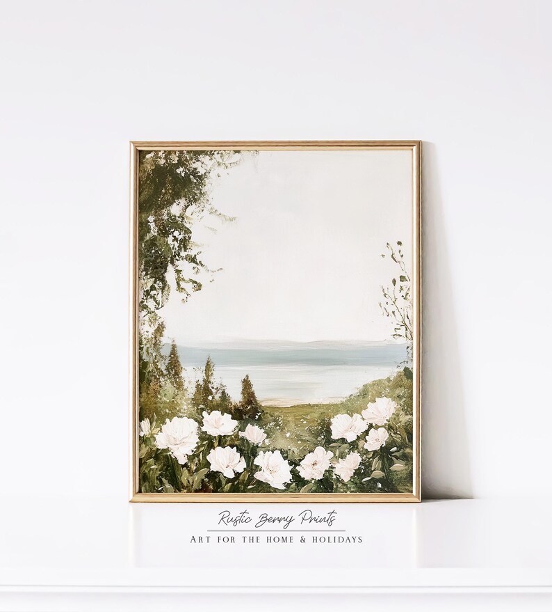 Spring Lake Landscape Painting: Vintage Cottagecore Art (digital ...