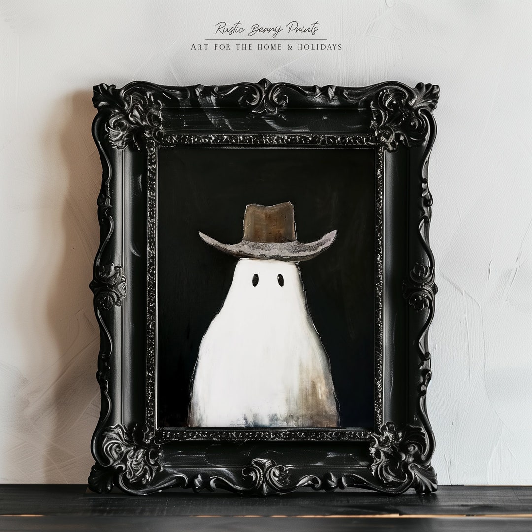 Ghost Cowboy Hat Wall Art | Halloween Decor | Vintage Print | Spooky ...