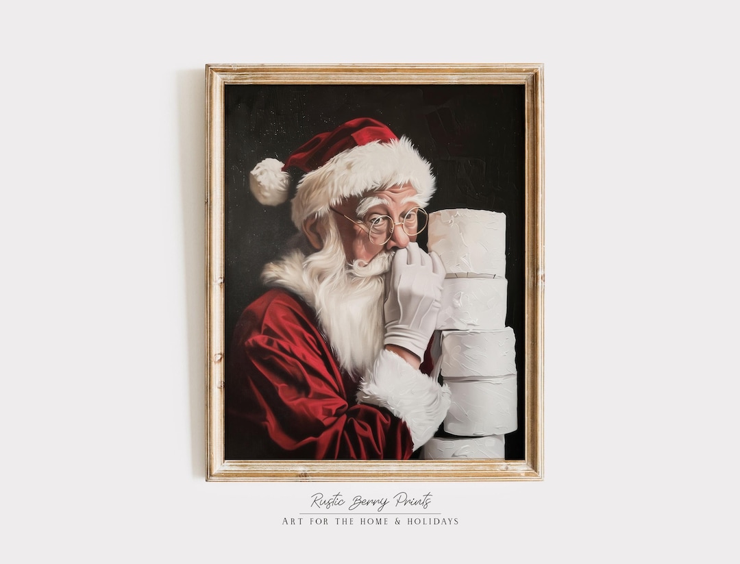 Stinky Bathroom Santa Claus and Reindeer Art Print | Funny Santa ...