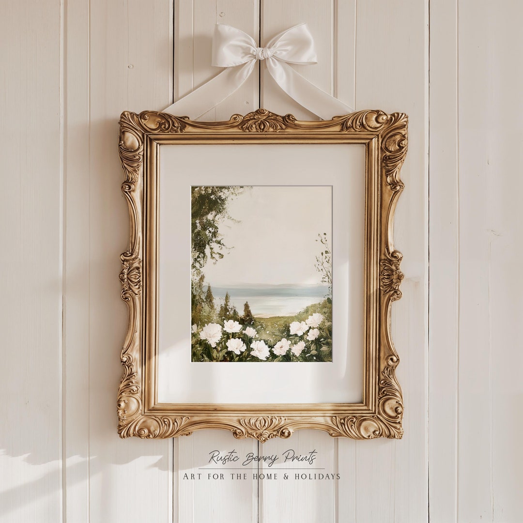 Spring Lake Landscape Painting: Vintage Cottagecore Art (digital ...