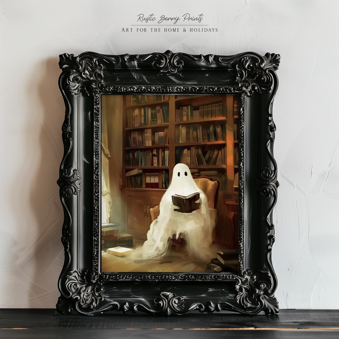 Vintage Library Ghost Print Wall Art Halloween Decor Academia Spooky ...