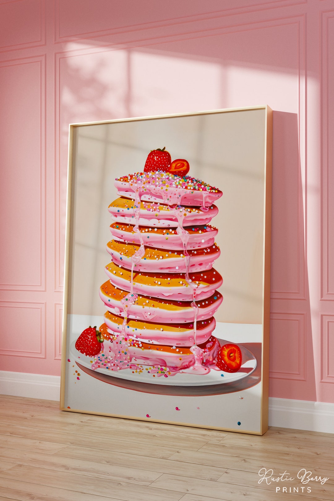 Pink Pancakes Art Print | Wall Art Vintage Poster | Retro Food Art ...