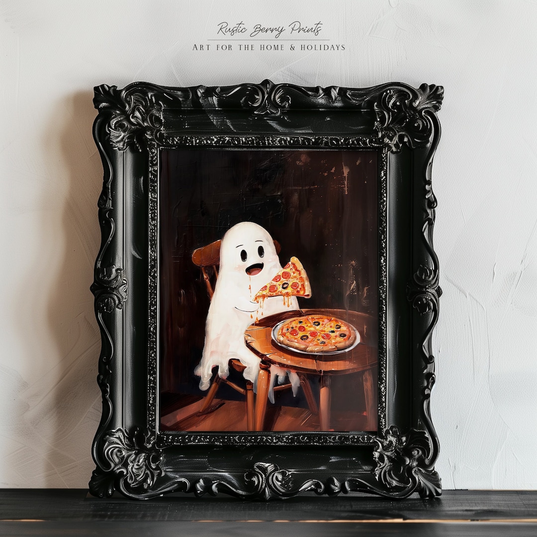 Pizza Ghost Art Print | Wall Art | Halloween Decor | Vintage Print ...