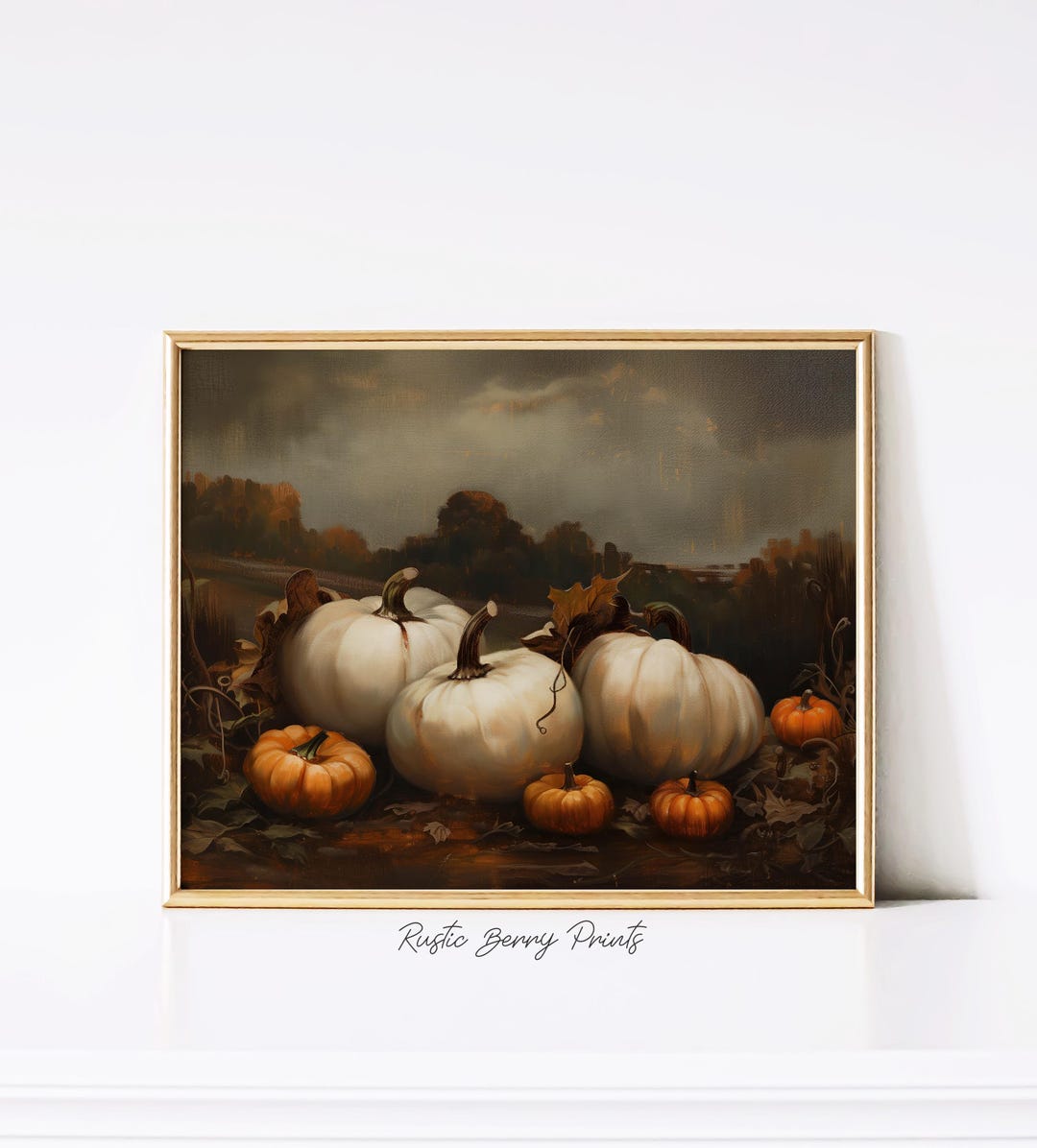 Fall Decor Pumpkins Art Print Moody Autumn Fall Oil Painting Rustic ...