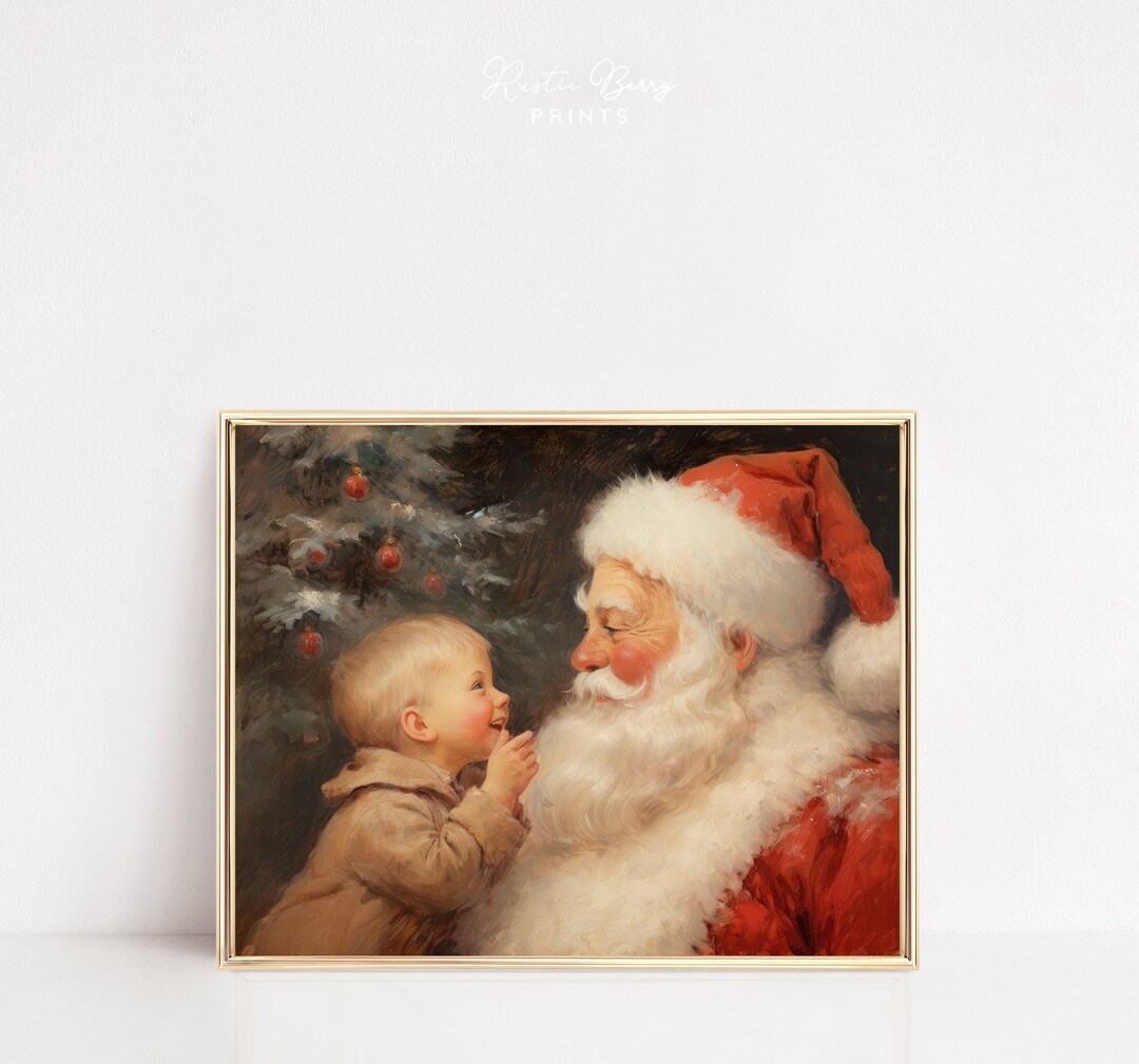 Santa Claus Art Print Vintage Santa Wall Art Christmas Holiday Decor ...