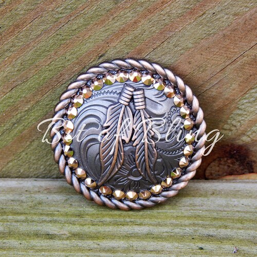 Antique Copper Round Rope Edge Cross Bling Concho Horse Tack - Etsy