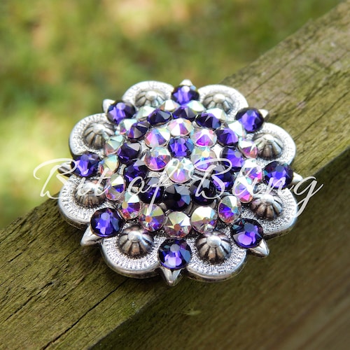 Purple Velvet & Crystal AB Antique Silver Round Berry Concho - Etsy