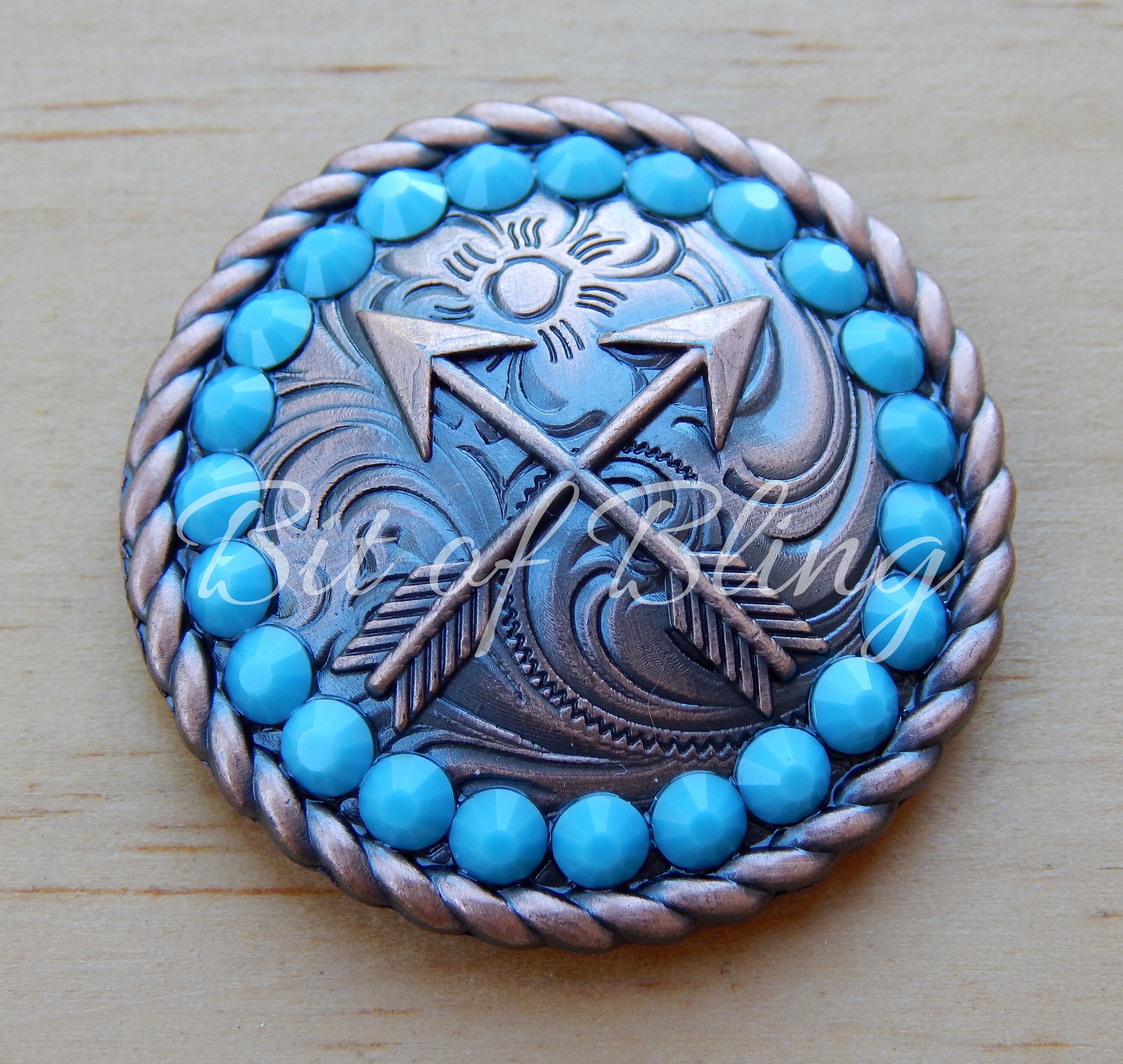 Copper Round Rope Edge Crossed Arrows Saddle Concho Set With | Etsy