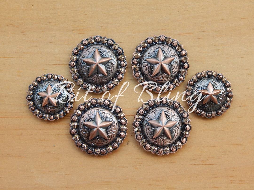 Rose Gold Copper Round Berry Star Saddle Concho Set - Western Horse ...