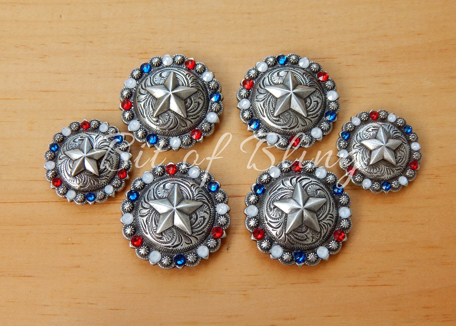 Star Spangled Saddle Concho Set - Patriotic Horse Tack Red White and ...