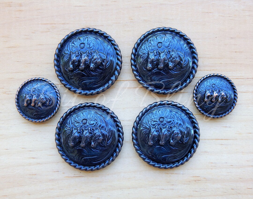 Antique Copper and Bronze 3 Horse Heads Saddle Concho Set Horse Tack ...
