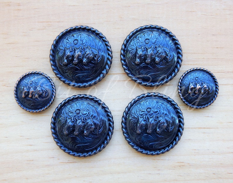 Antique Copper and Bronze 3 Horse Heads Saddle Concho Set Horse Tack ...