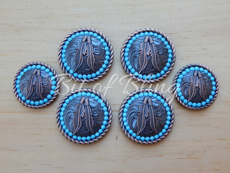Copper Round Rope Edge Feather Saddle Concho Set With - Etsy