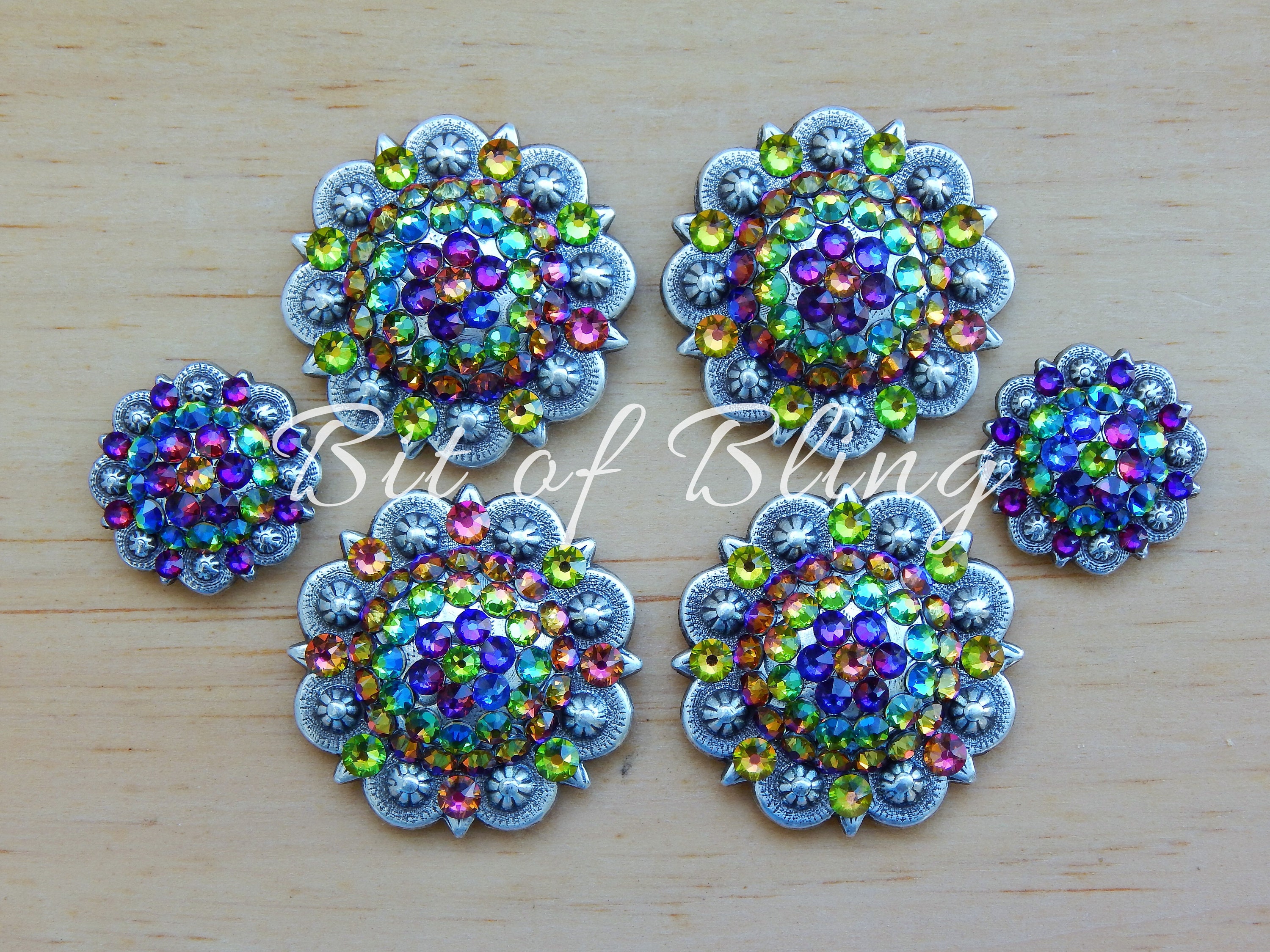 Antique Silver Round Berry Concho Saddle Set - Vitrail Medium & Volcano ...