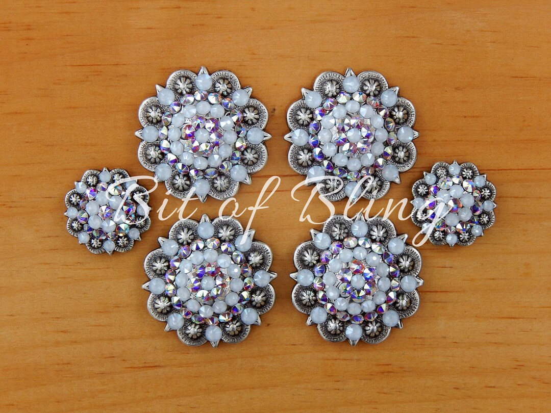 Saddle Concho Set - Crystal AB & Electric White - Horse Tack Rodeo ...