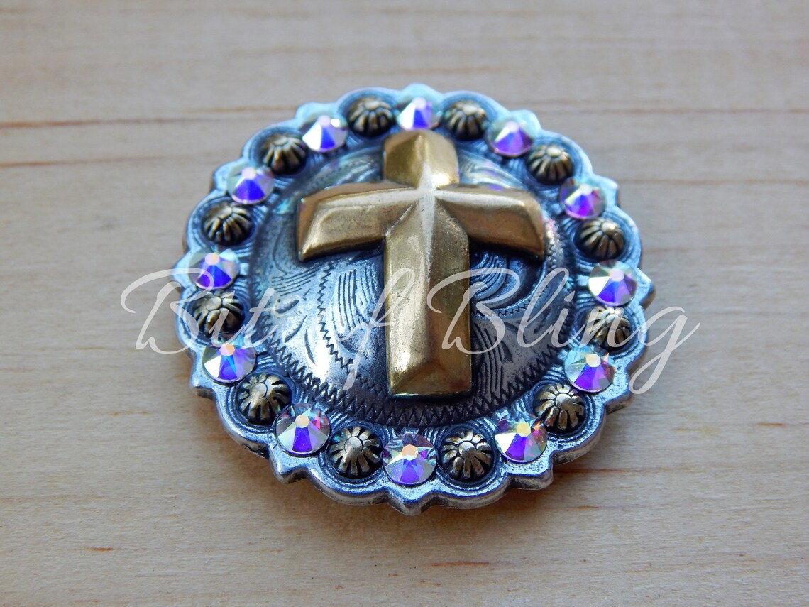 Silver and Gold Round Berry Cross Saddle Concho Set Horse Tack | Etsy