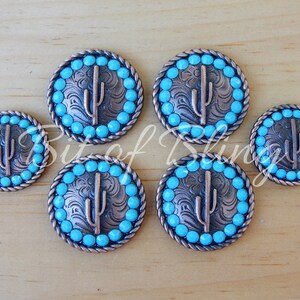 Copper Round Rope Edge Cactus Saddle Concho Set With Turquoise | Etsy