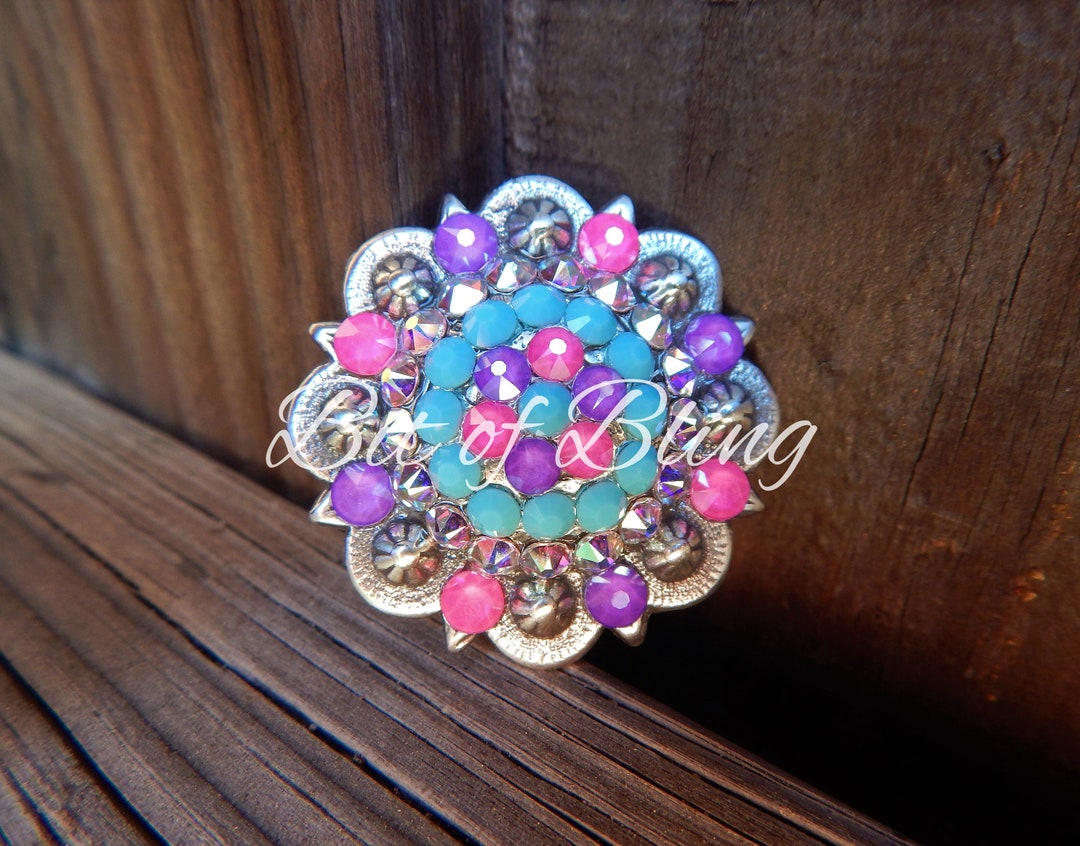 1.5" Antique Silver Round Berry Concho - Cotton Candy Unicorn - Western ...