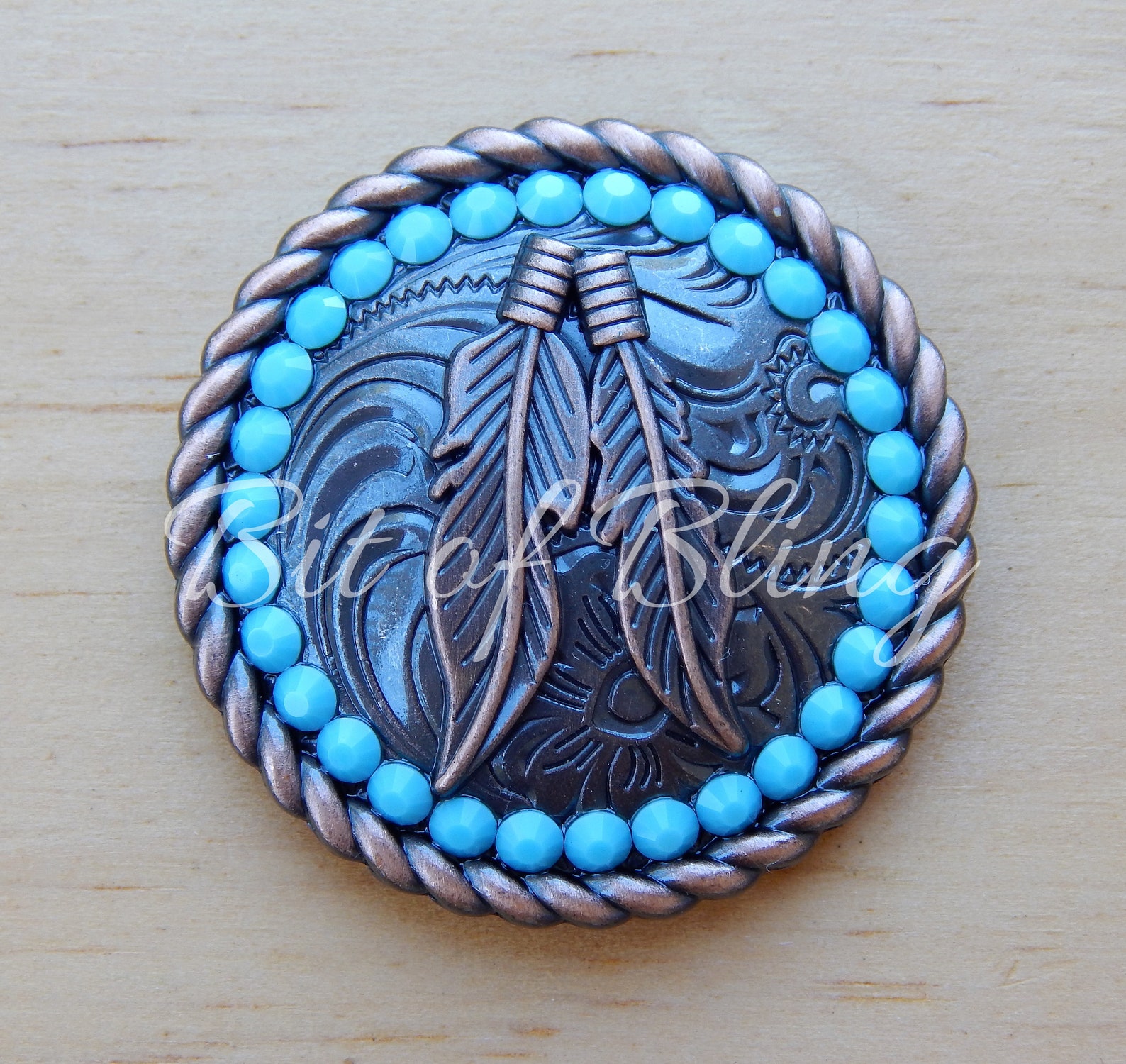 Copper Round Rope Edge Feather Saddle Concho Set With - Etsy