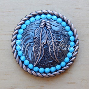 Copper Round Rope Edge Feather Saddle Concho Set With Turquoise ...