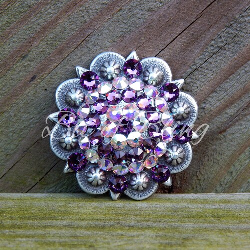 Purple Velvet & Crystal AB Antique Silver Round Berry Concho - Etsy