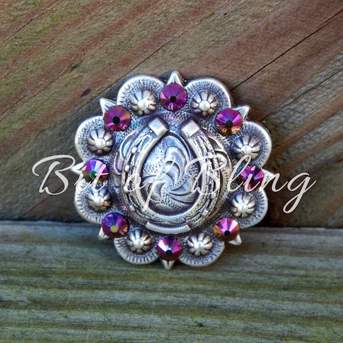 Purple Velvet & Crystal AB Antique Silver Round Berry Concho | Etsy