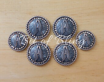 Antique Silver Round Rope Edge Feathers Saddle Concho Set | Etsy