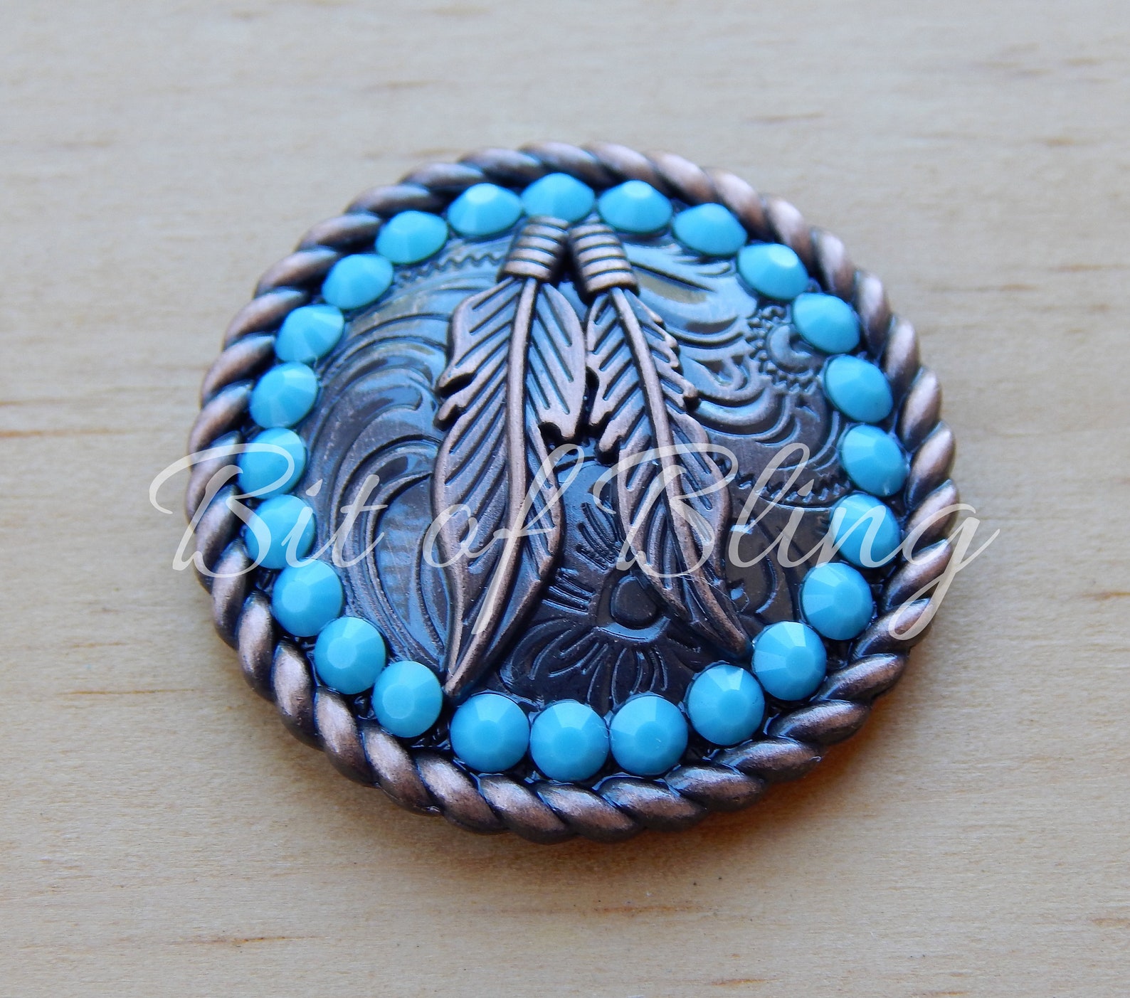 Copper Round Rope Edge Feather Saddle Concho Set With - Etsy