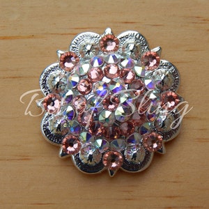 Rose Peach & Crystal AB Shiny Silver Round Berry Concho Horse Tack ...