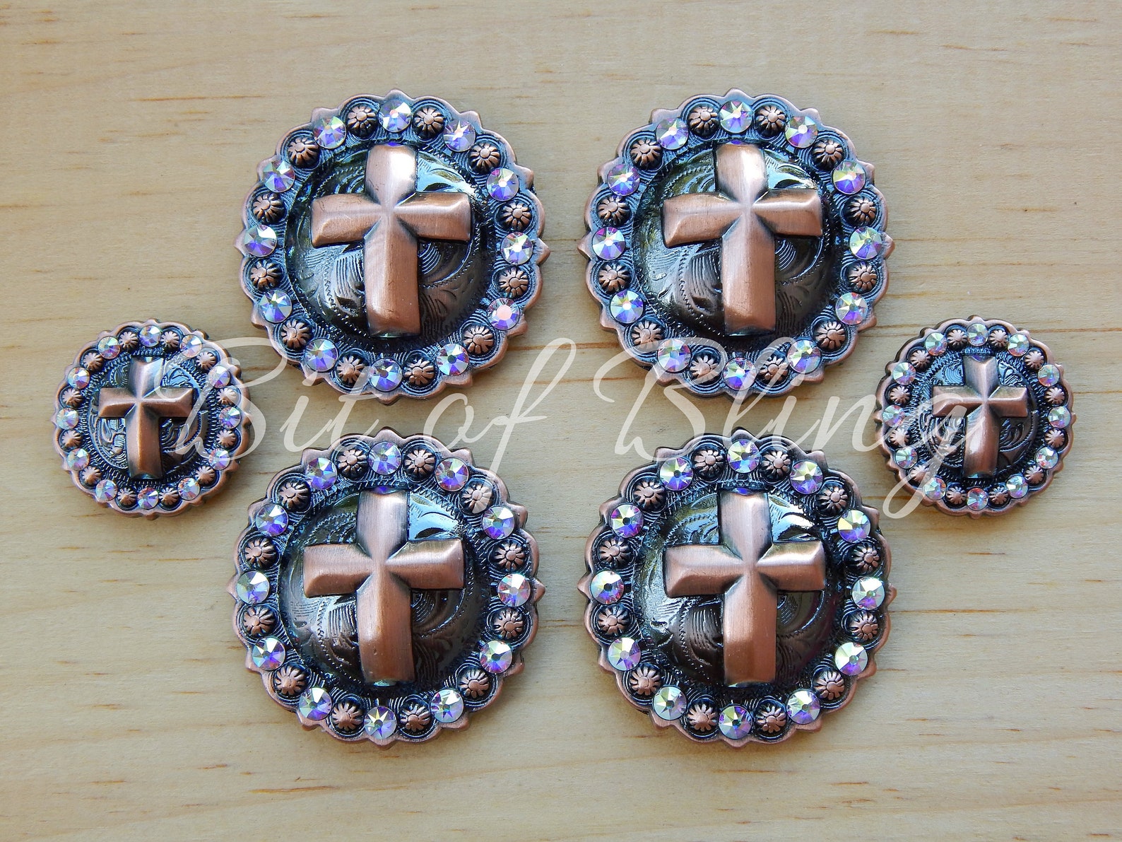 Copper Round Berry Cross Saddle Concho Set Horse Tack Rodeo | Etsy