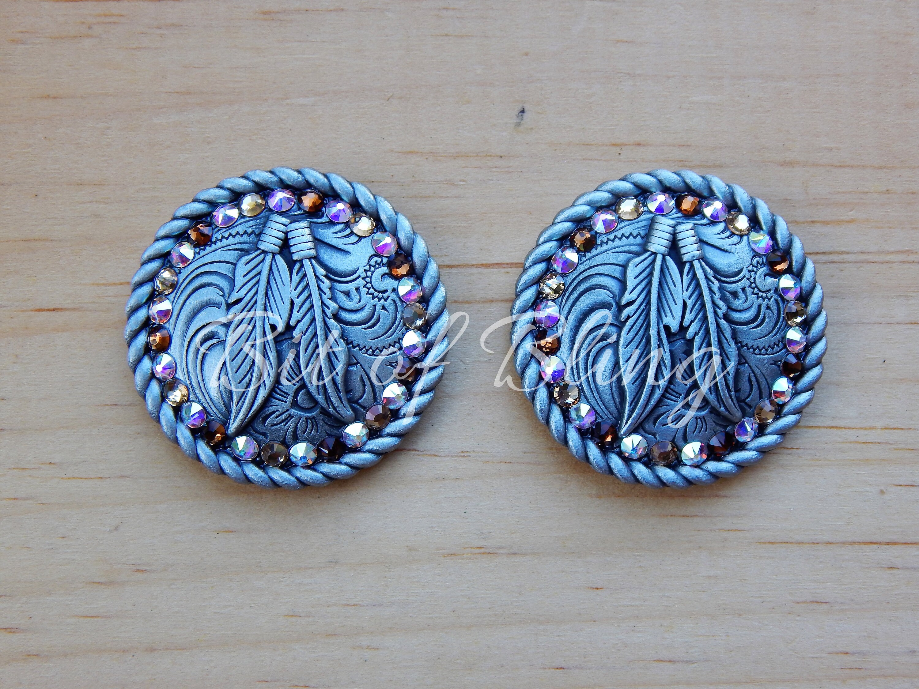 Antique Silver Round Rope Edge Feather Concho Horse Tack Rodeo Barrel ...