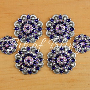 Purple Velvet & Crystal AB Antique Silver Round Berry Saddle Concho Set ...